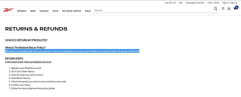 Does Reebok Cover Return Shipping?